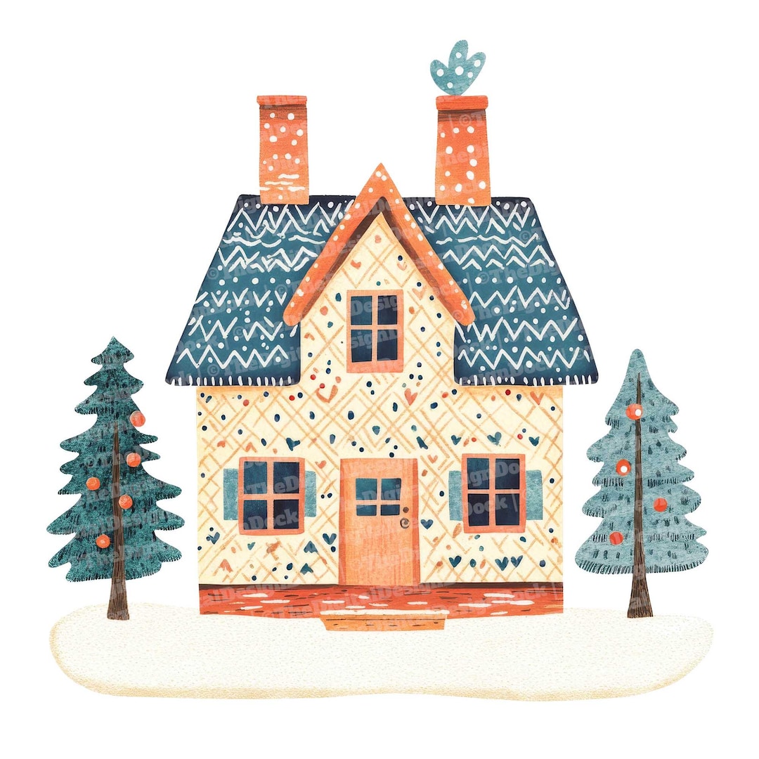 Christmas House Clip Art, 12x Festive Cottage Clipart Set, Printable ...
