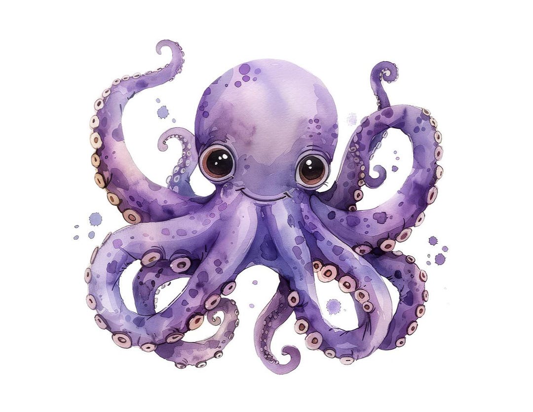 Octopus Clipart, 12x Watercolor Nursery Sea Animal Set, Printable Ocean ...