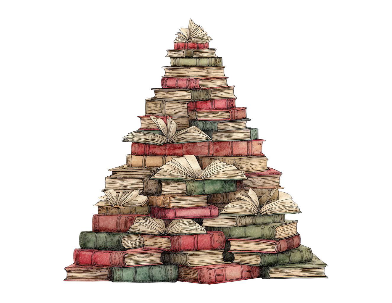 Book Stack Christmas Tree PNG Clipart, 12x Vintage Book Tree Clip Art ...
