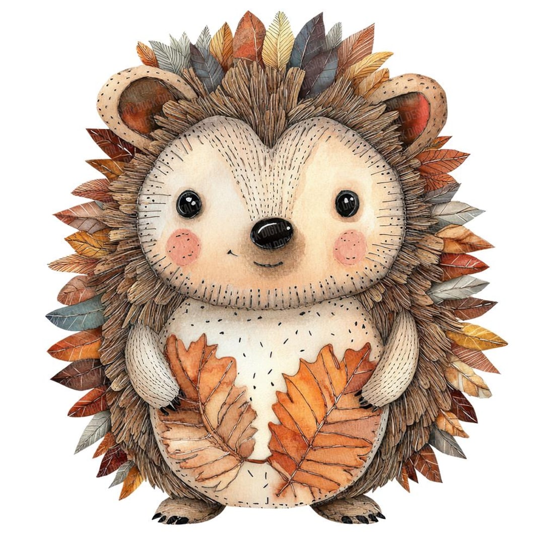 Layered Fabric Hedgehog Clipart, 12x Autumn Hedgehog Clip Art Set ...