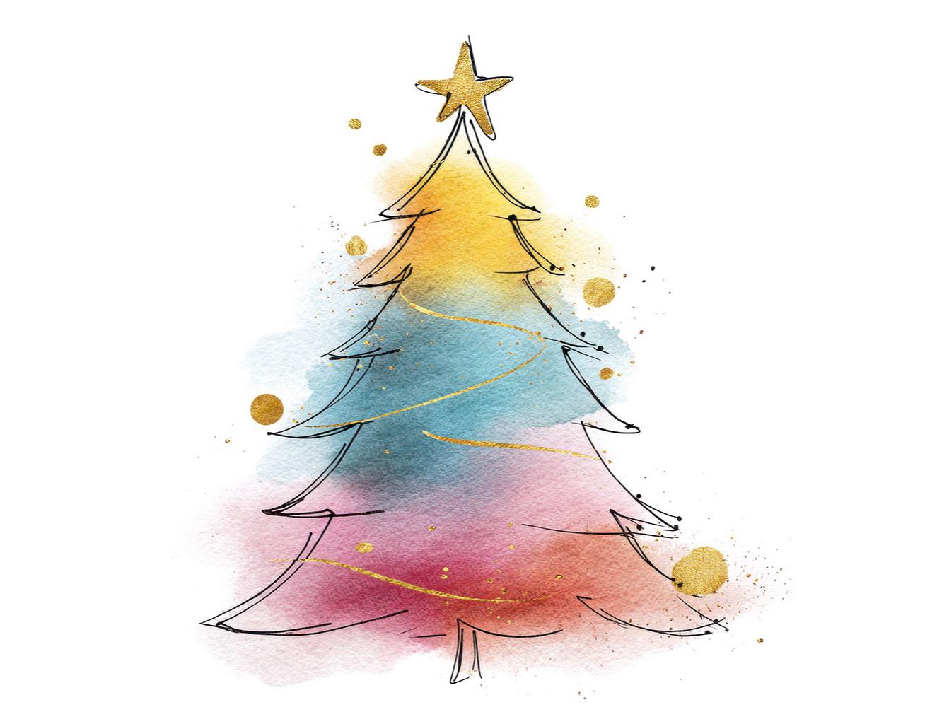 Sketch Rainbow Christmas Tree PNG Clipart, 12x Watercolor Holiday Tree ...