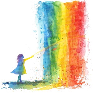 Girl With Rainbow Clipart, 12 Jpgs, Watercolor Rainbow Art Clipart ...