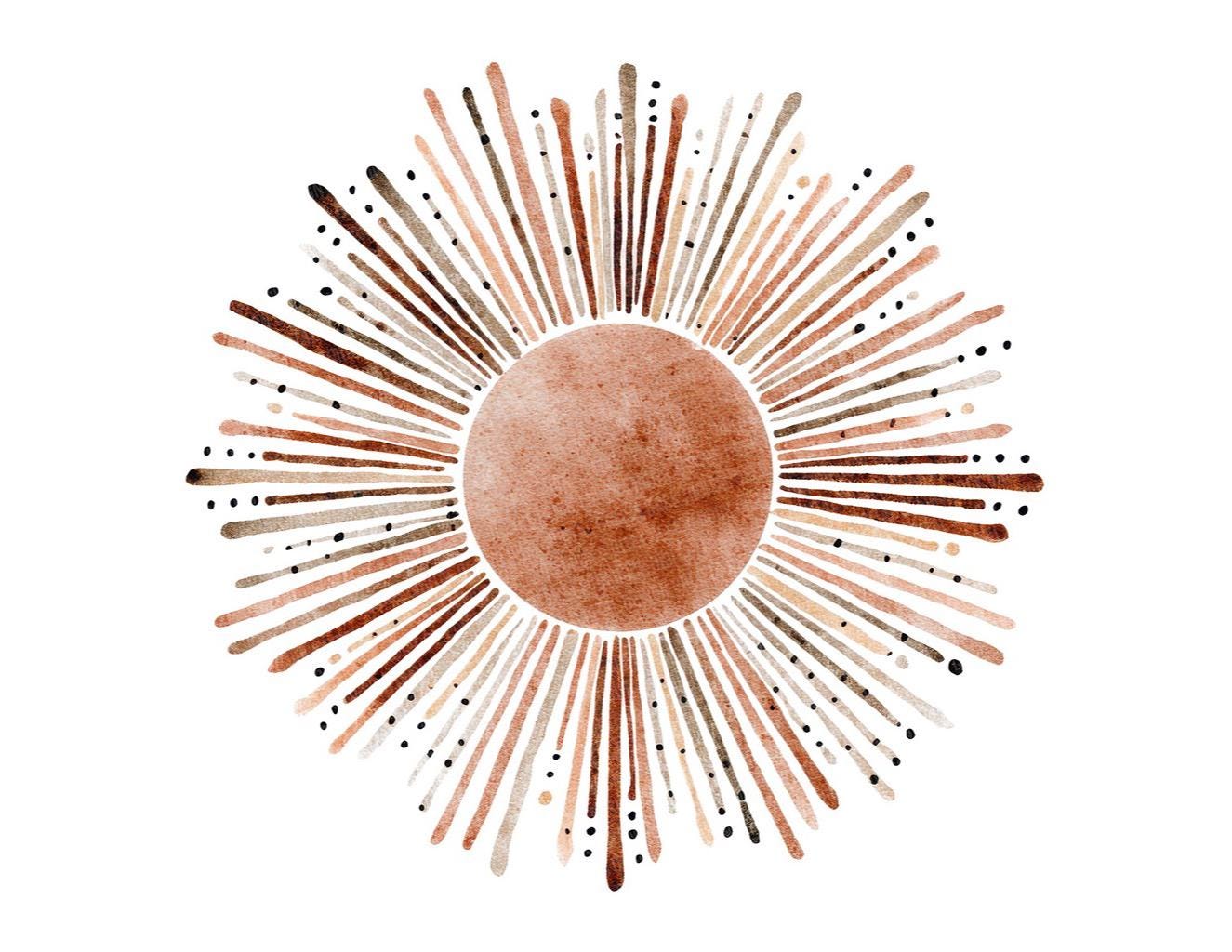 Boho Sun PNG Clipart, 12x Watercolor Sunburst Clip Art Set, Printable ...