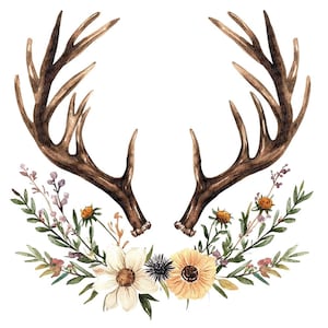 Deer Antler PNG Clipart, 12x Floral Antlers Clip Art Set, Printable ...