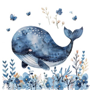 12x Nursery Whale Clipart, Cute Sea Animal Clipart, Printable ...