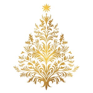 12x Gold Christmas Tree Clipart, Festive Watercolor Clipart, Printable ...