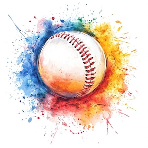 12 Baseball PNG Clipart, Watercolor Sports Ball Art, Vibrant Baseball ...
