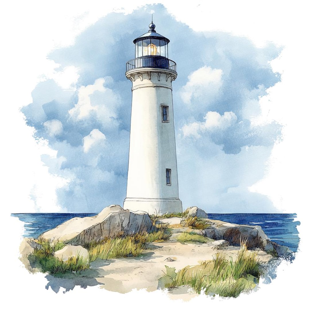 12x Lighthouse Watercolor PNG Clipart, Coastal Landscape Scene Clip Art ...