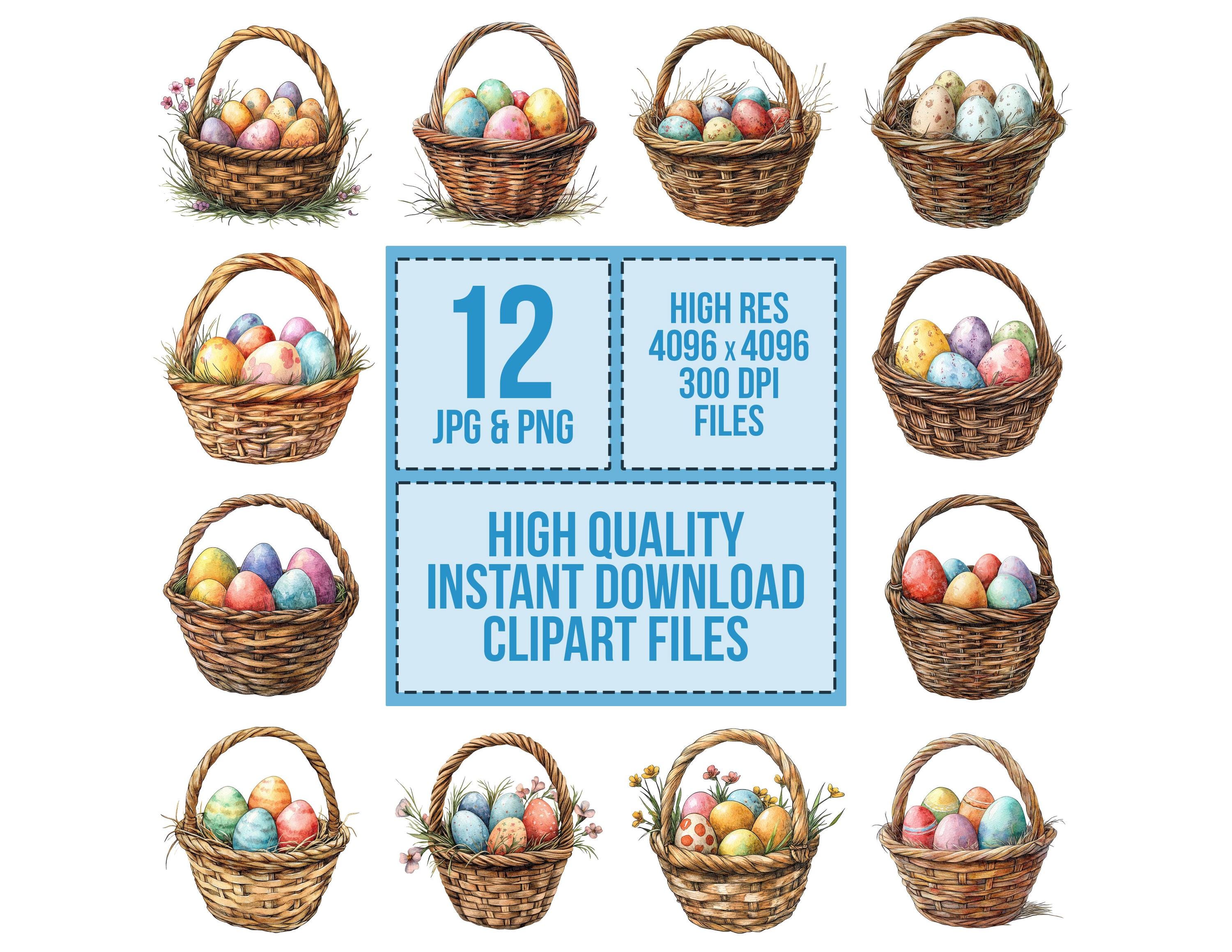 Easter Basket PNG Clipart, 12x Watercolor Easter Egg Clip Art Set ...