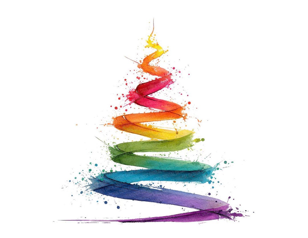 Spiral Rainbow Christmas Tree PNG Clipart, 12x Watercolor Holiday Trees ...