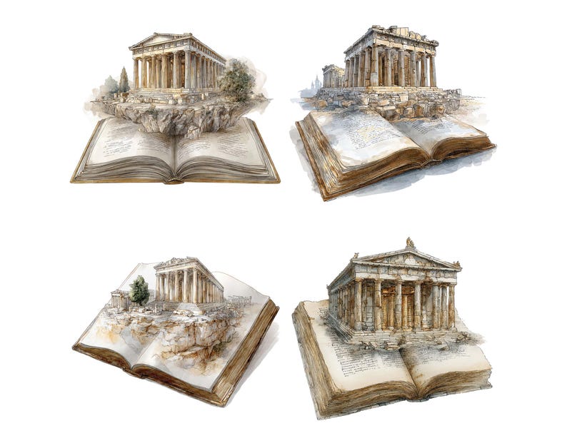 12x Parthenon PNG Clipart, Ancient Greek Temple Watercolor Book Clip ...