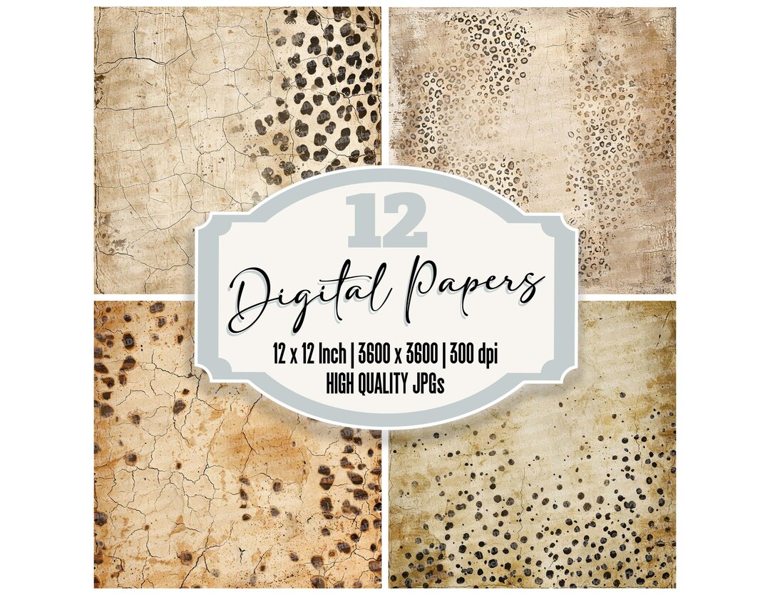 12x Distressed Animal Print Junk Journal Paper, Vintage Cheetah Spots ...
