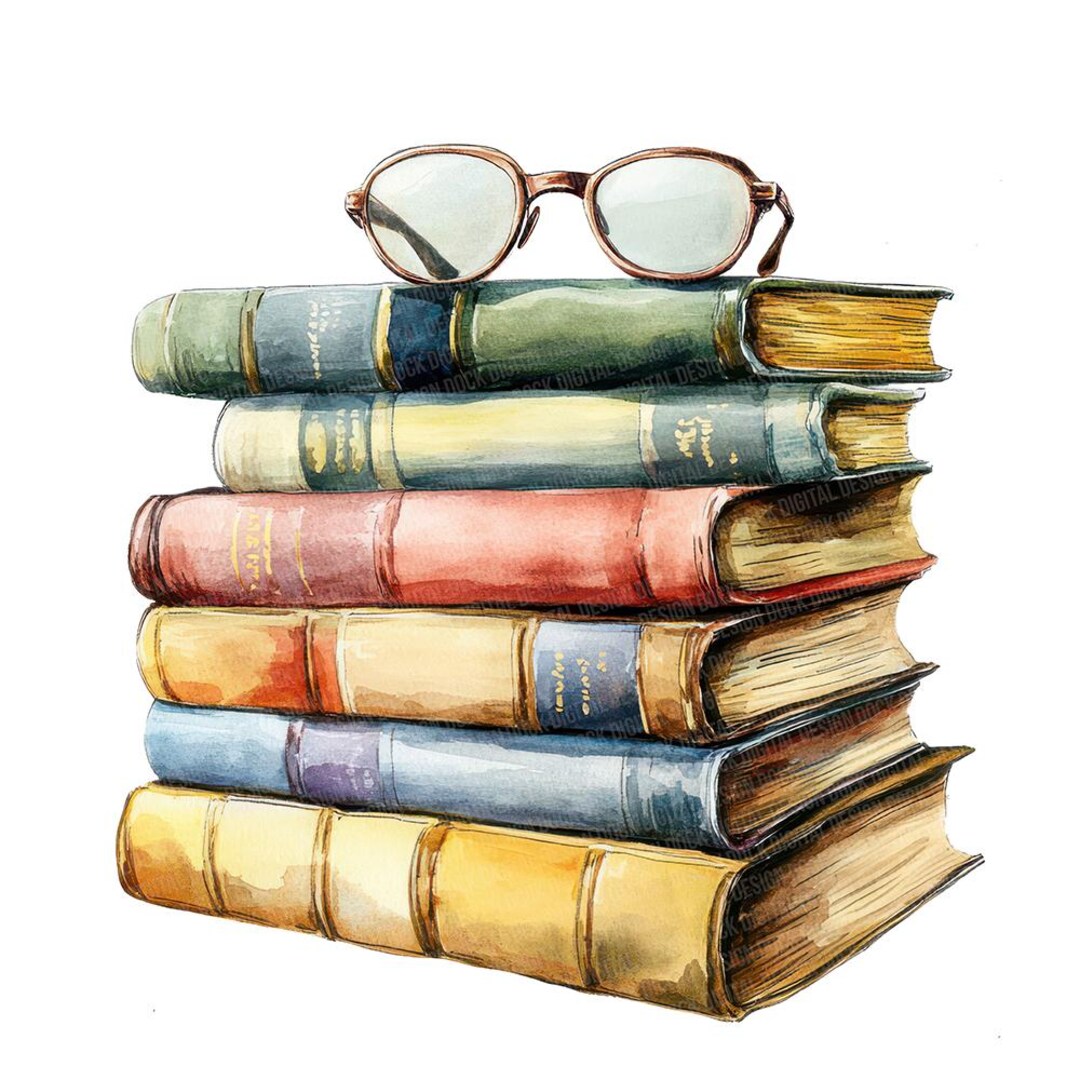 Stacked Books With Glasses PNG Clipart, 12x Vintage Book Stack Clip Art ...