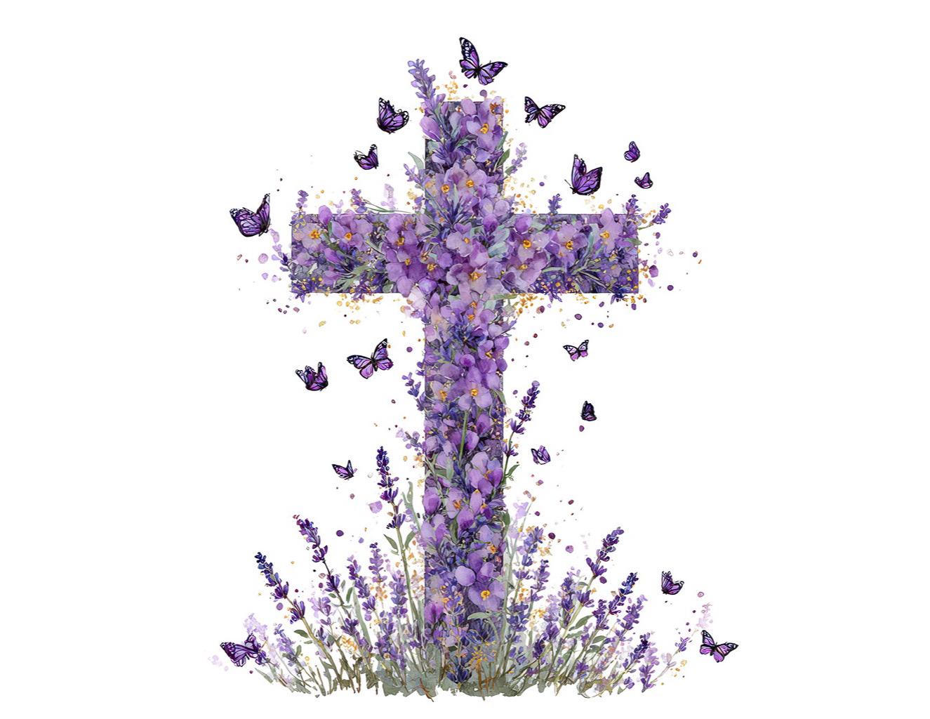 Cross PNG Clip Art, 12x Lavender Floral Clipart Set, Printable ...