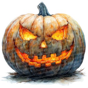 Jack-o'-lantern Clipart, Watercolor Pumpkins, Printable Watercolor ...
