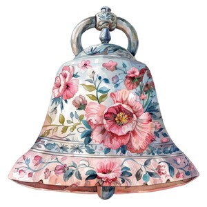 12 Floral Bell Clipart, Vintage Bell Clipart, Printable Watercolor ...
