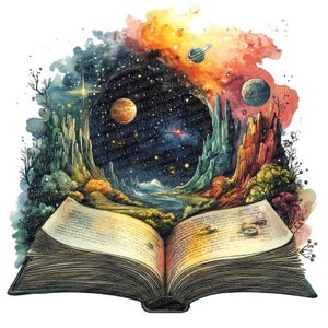 Fantasy Space Book PNG Clipart, 12x Watercolor Cosmic Story Clip Art ...