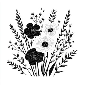 Black & White Floral PNG Clip Art, 12x Monochrome PNG Flower Clipart ...