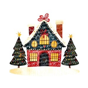 Christmas House Clip Art, 12x Festive Cottage Clipart Set, Printable ...