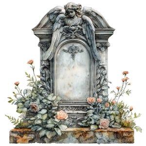 12 Angel Memorial Clipart, Floral Gravestone Clipart, Printable ...