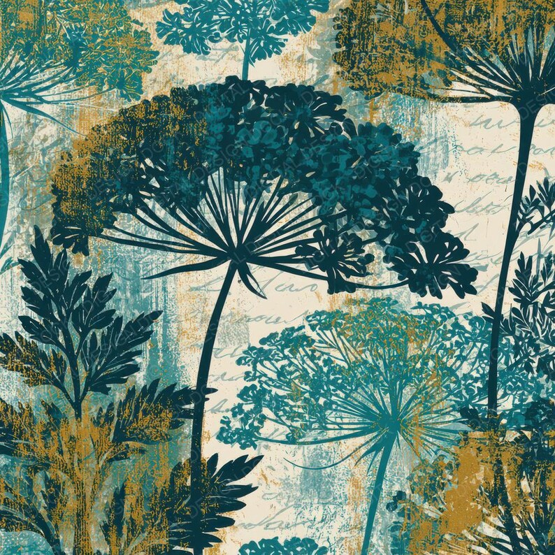 12x Woodcut Queen Annes Lace Junk Journal Paper Malachite Teal Gold ...