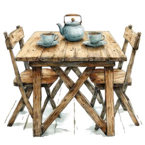 12 Cottage Table Clipart, Rustic Farmhouse Decor, Printable Watercolor ...