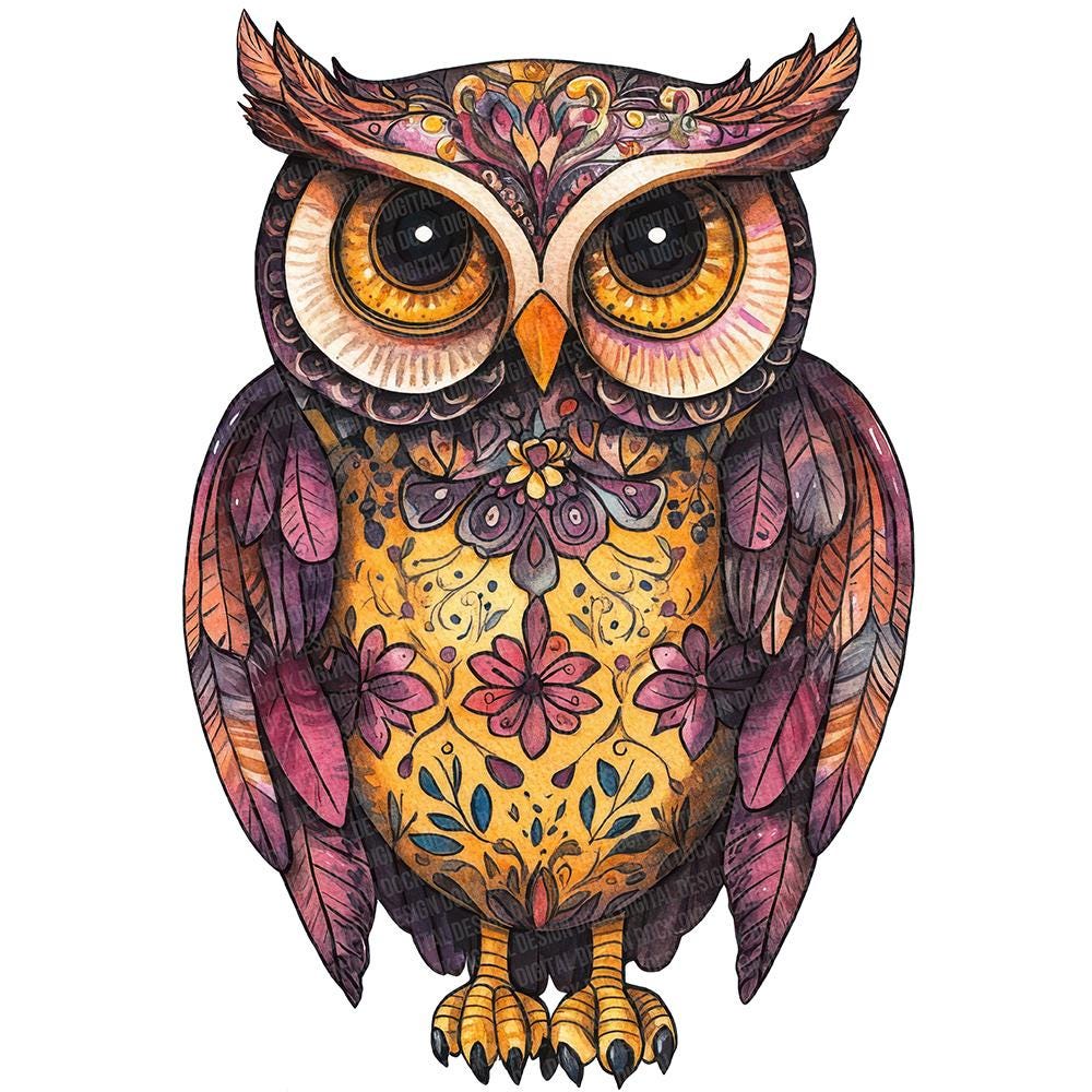 Folk Owl With Florals PNG Clipart, 12x Floral Owl Clip Art Set ...