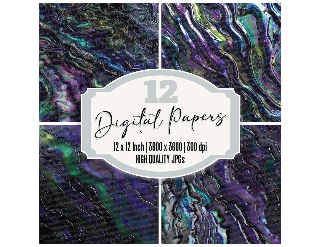 Reflective Oil Slick Digital Paper Pack, 12x Iridescent Junk Journal ...