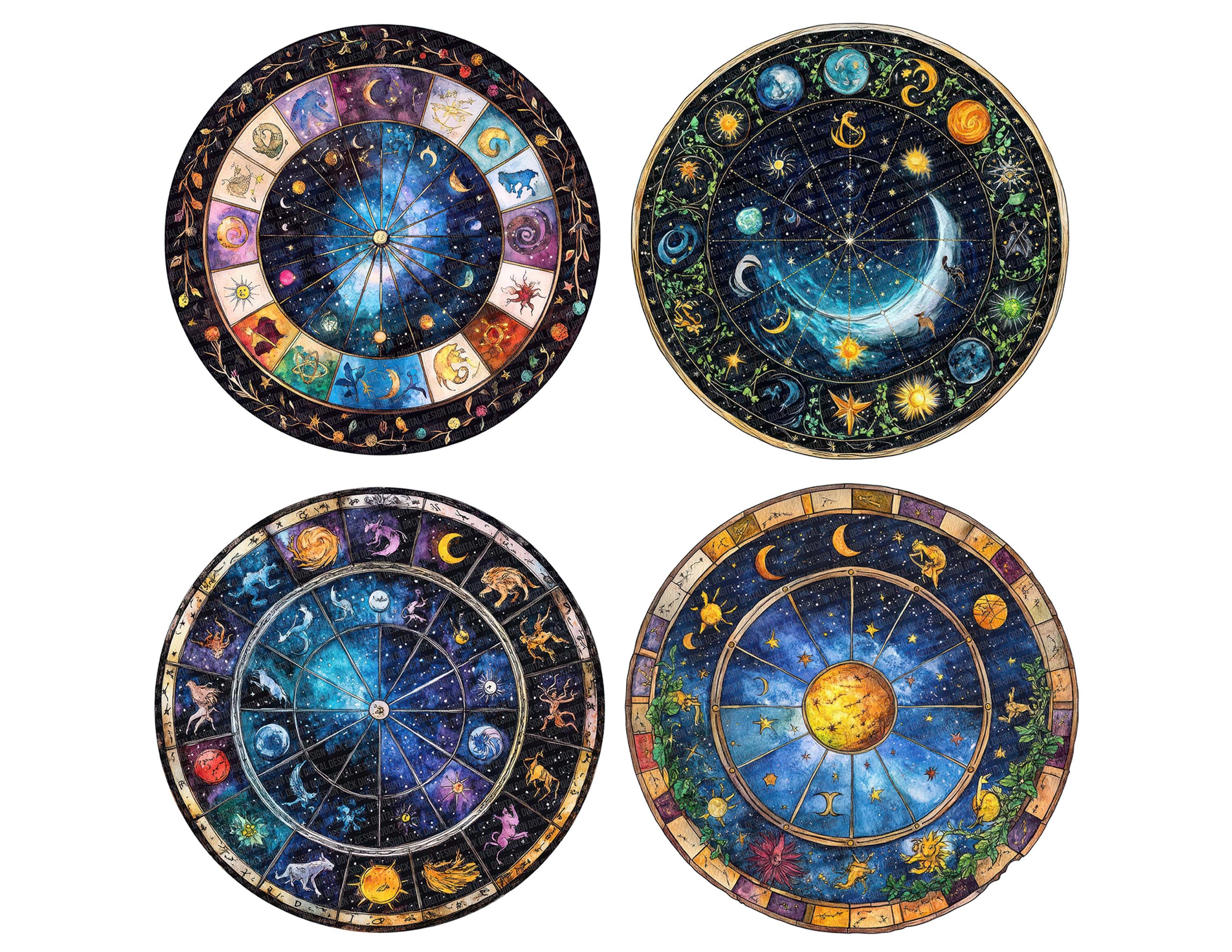 Zodiac Astrology Wheel Clipart, 12x Colorful Astrology Circle Clip Art ...
