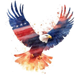 12 American Eagle Watercolor Clipart, Patriotic Flag Art, Printable ...