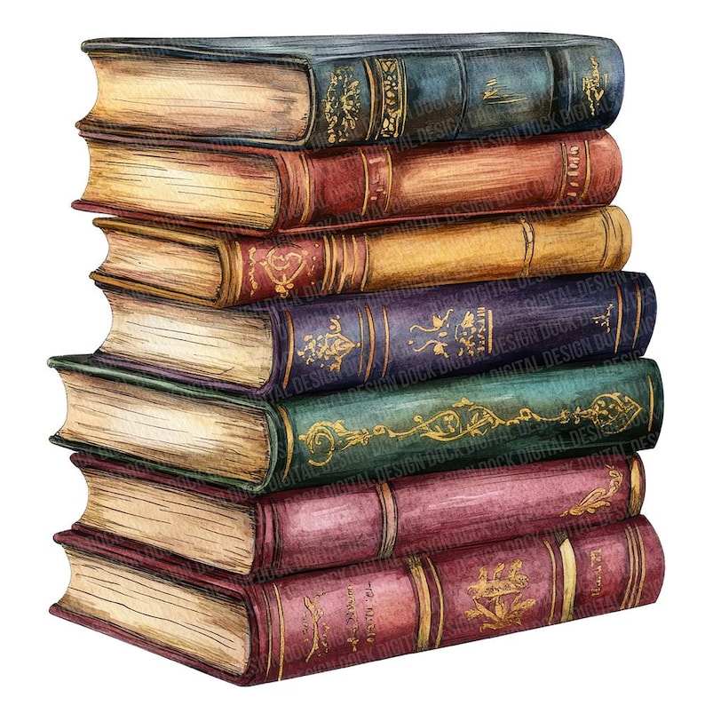 Vintage Books PNG Clipart, 12x Watercolor Antique Book Illustrations ...