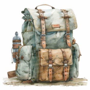 Camping Backpack Clipart, 12 Jpgs, Camp Clipart, Printable Watercolour ...