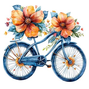 12x Bicycle Clipart, Floral Bicycle Clipart, Printable Watercolor ...