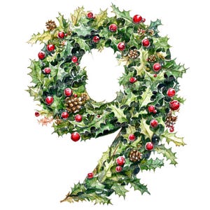 12 Christmas Numbers Clip Art, Watercolor Holiday Numbers Clipart Set ...