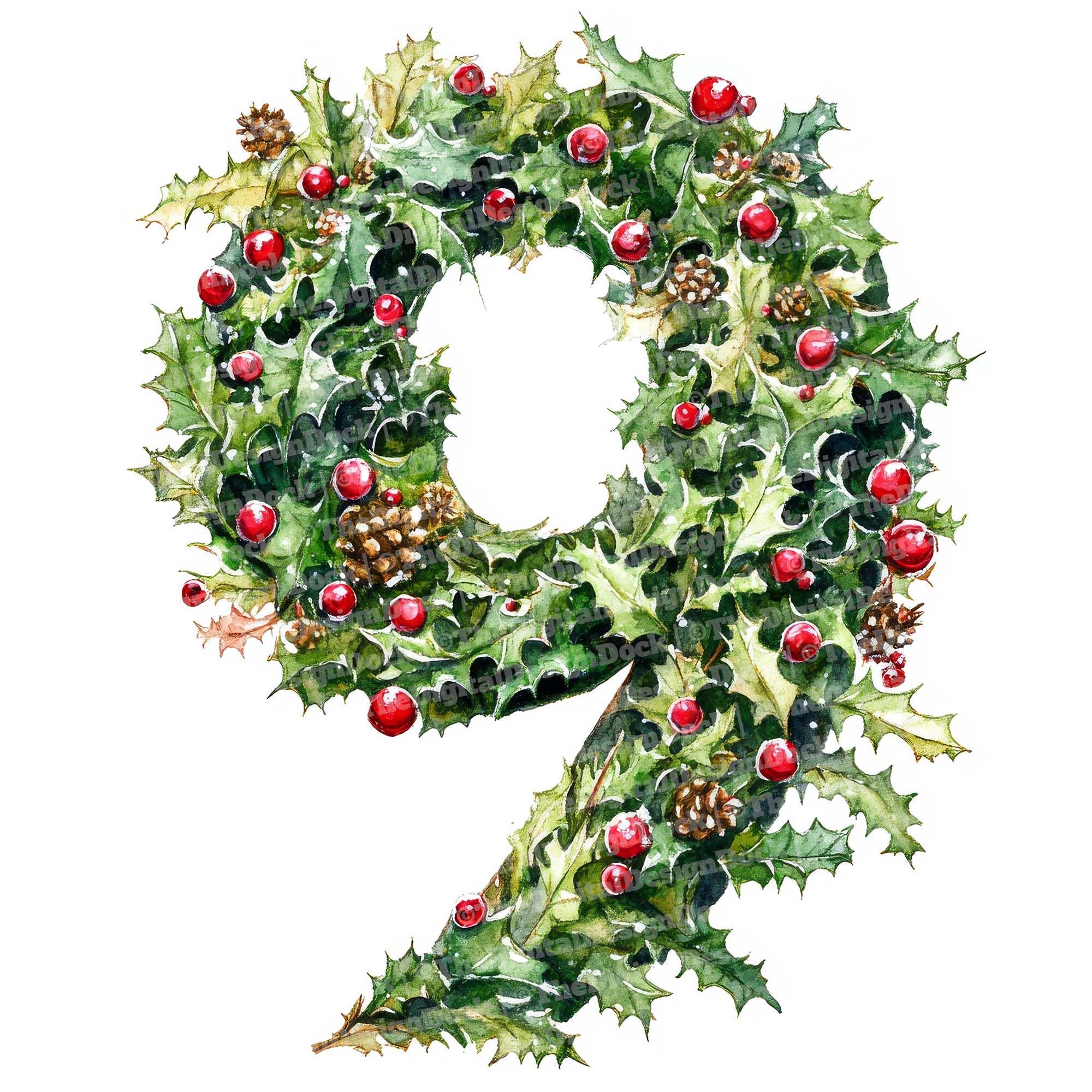 12 Christmas Numbers Clip Art, Watercolor Holiday Numbers Clipart Set ...
