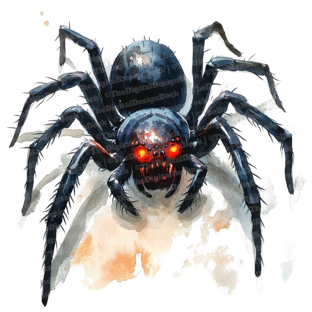 12 Scary Spider Clipart, Watercolor Creepy Spider Art, Halloween Horror ...