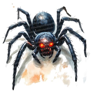 12 Scary Spider Clipart, Watercolor Creepy Spider Art, Halloween Horror ...