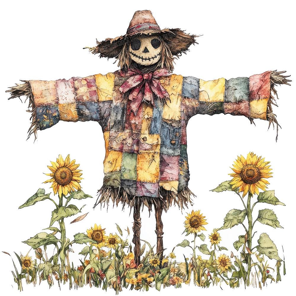 Scarecrow PNG Clipart, 12x Sunflower Field Clip Art Set, Printable ...