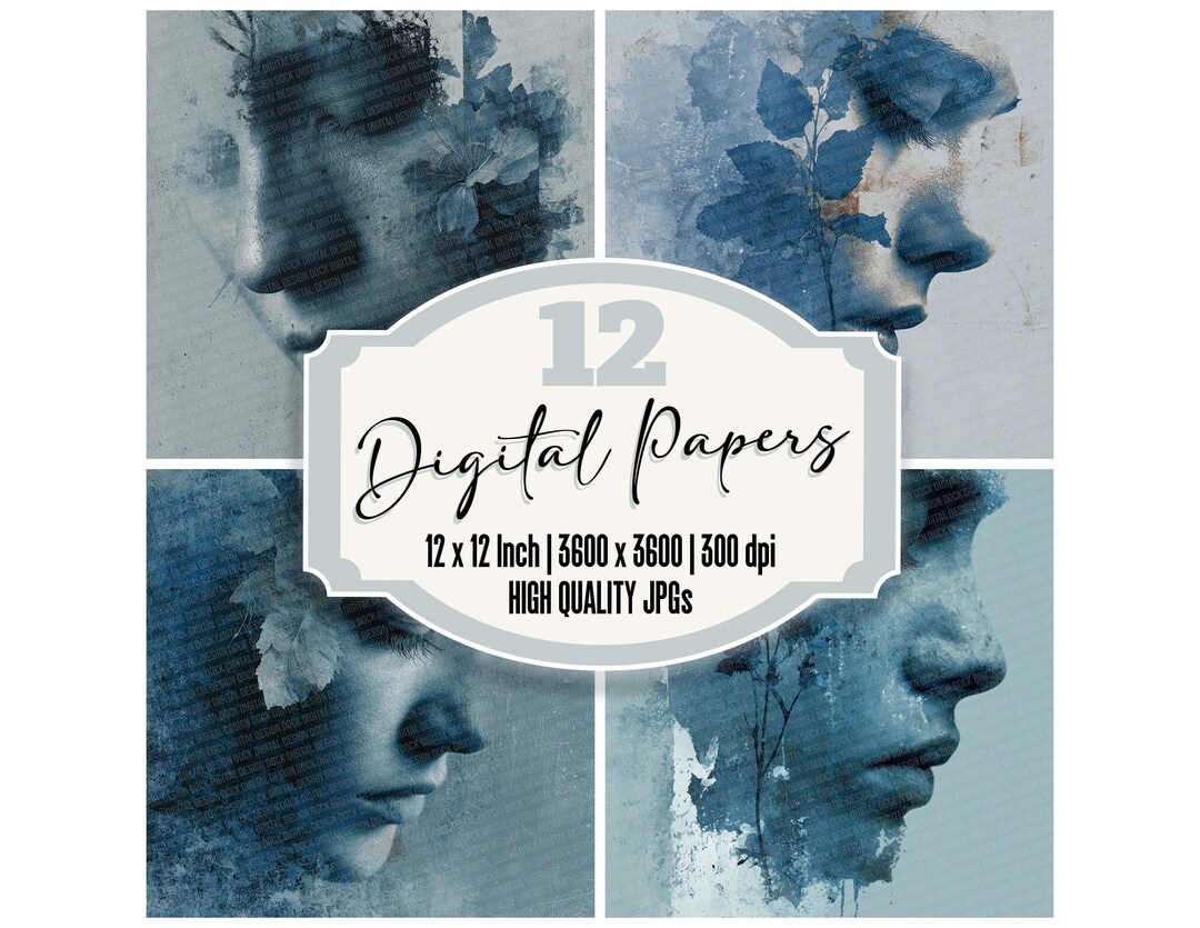 12x Sad Portrait Junk Journal Paper Wilted Floral Texture Digital Paper ...
