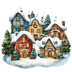 12 Christmas Village Clipart, Winter Wonderland Scenes, Printable ...