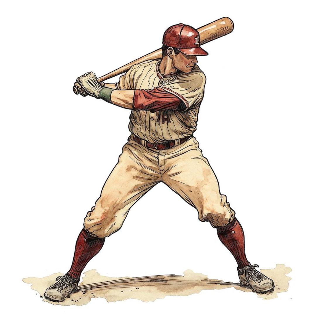 Vintage Baseball Player PNG Clipart, 12x Watercolor Sports Clip Art Set ...