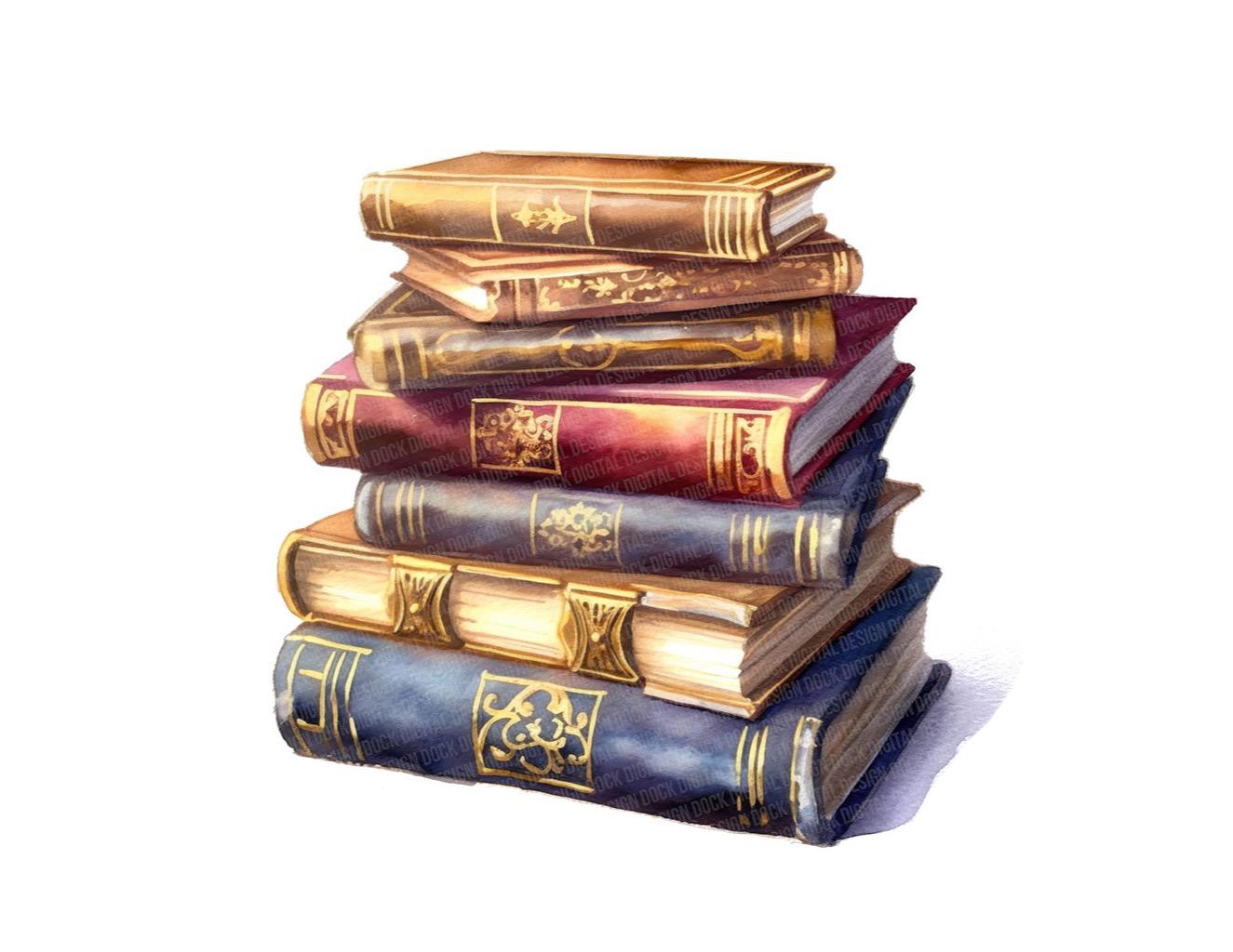 Book Pile PNG Clipart, 12x Vintage Book Stack Art Set, Printable ...