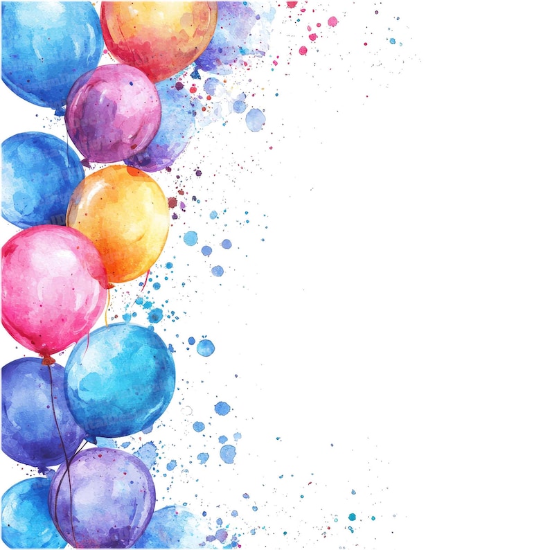 12 Balloon Border Clipart, Watercolor Party Balloons, Printable Clipart ...