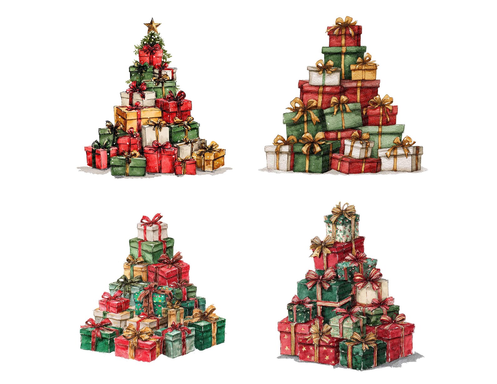 Christmas Gift Stack PNG Clipart, 12x Holiday Present Tree Clip Art Set ...