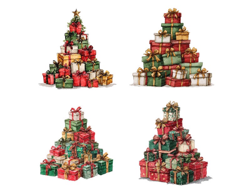 Christmas Gift Stack PNG Clipart, 12x Holiday Present Tree Clip Art Set ...