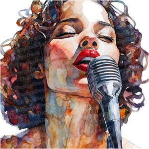 Singer Clip Art, 12x Watercolor Woman Singing Clipart Set, Printable ...
