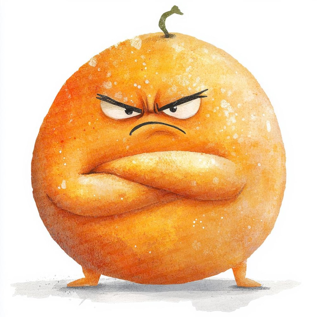 12x Angry Orange PNG Clipart, Watercolor Grumpy Character Citrus PNG ...