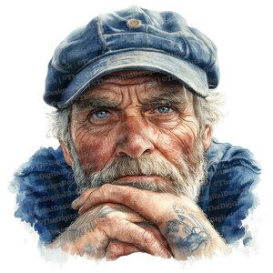 12 Sea Captain Clipart, Watercolor Old Sea Man, Printable Watercolor ...