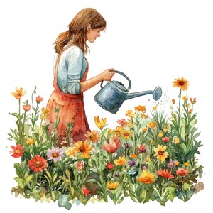 12 Gardening Girl Clipart, Woman Flower Garden Gardening, Printable ...
