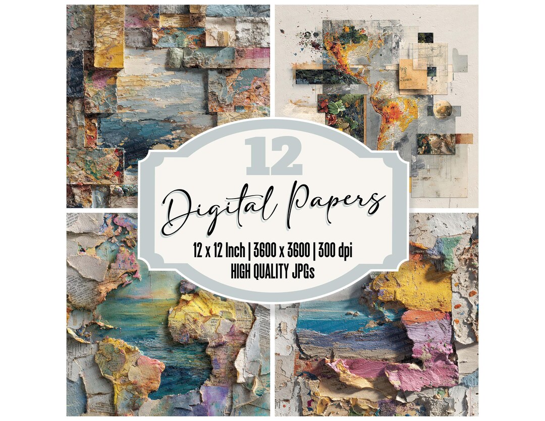 12x Atlas Shatter Mix Junk Journal Paper Digital Paper Pack Vintage ...